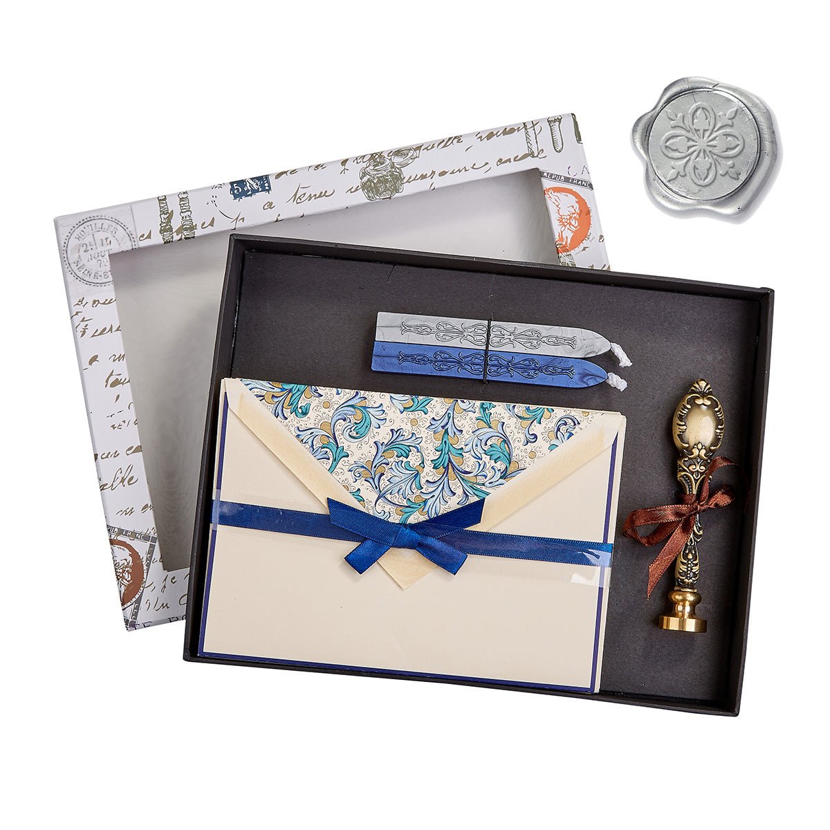 Florentine Note Card Writing Set with Envelopes, Mehndi Flower Wax Sta ...
